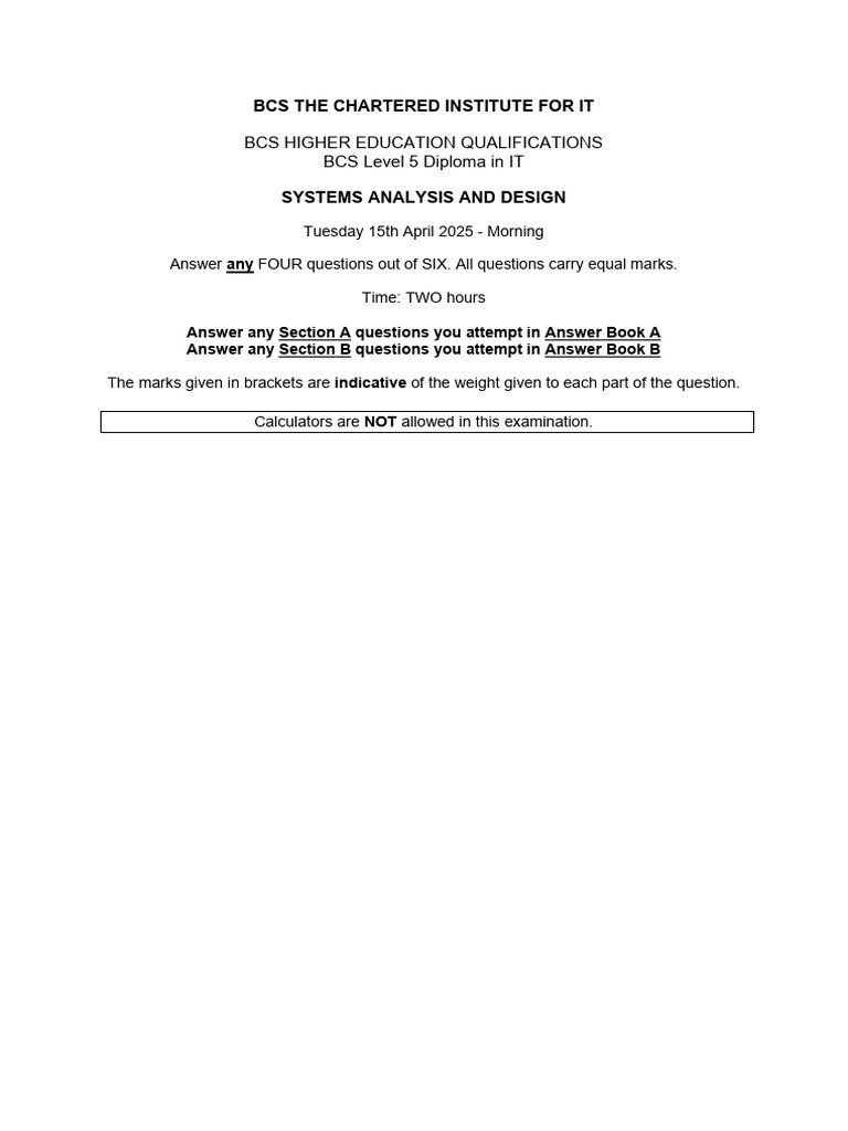 BCS Level 5 IT Systems Analysis Exam | PDF | Information Technology ...