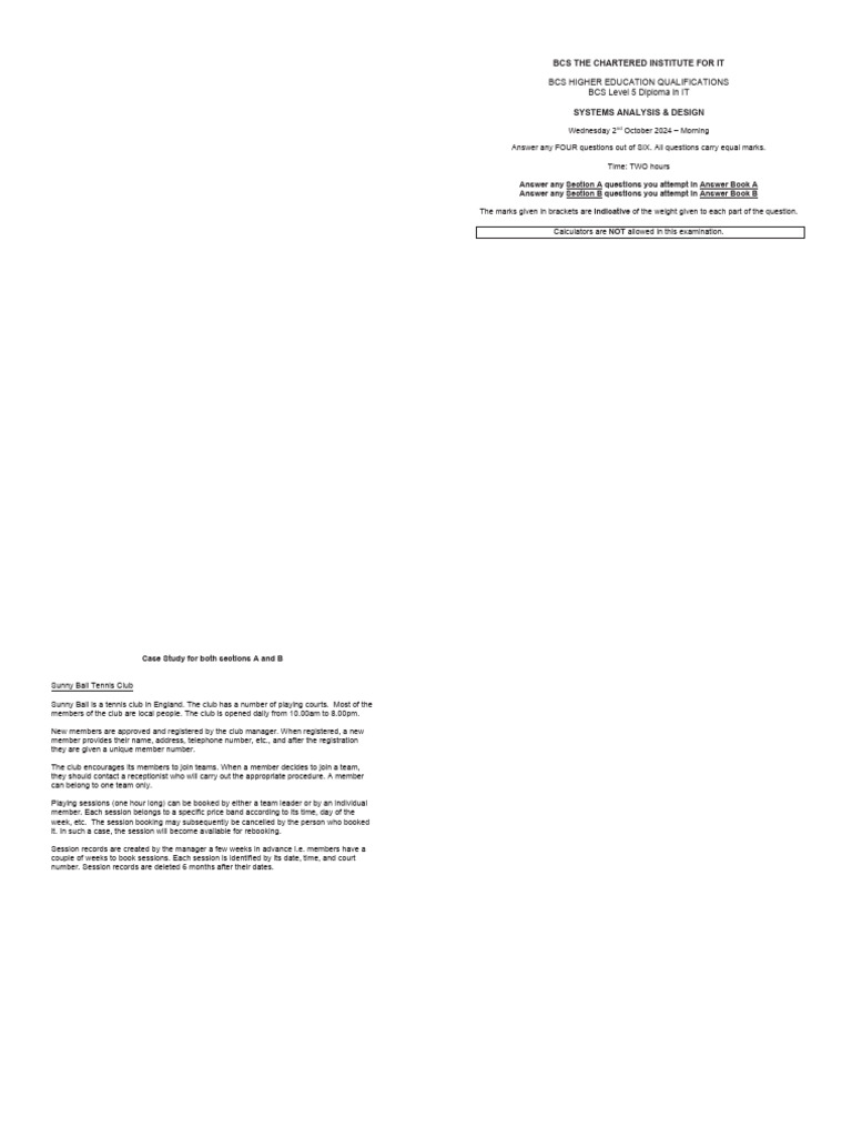 Bcs Diploma System Analysis and Design October 2024 | PDF | Use Case ...