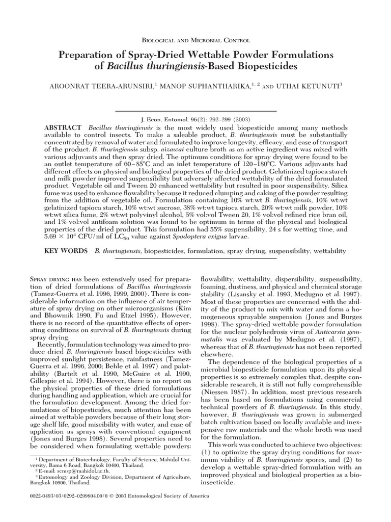 Preparation of Spray-Dried Wettable Powder Formul | PDF