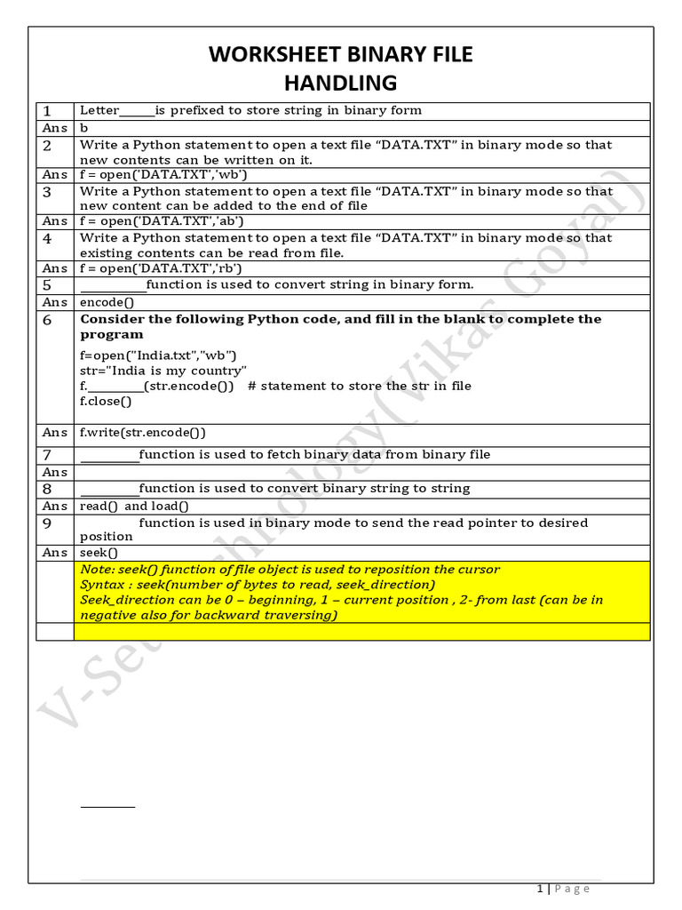 WORKSHEET Binary File | PDF | Text File | Computing
