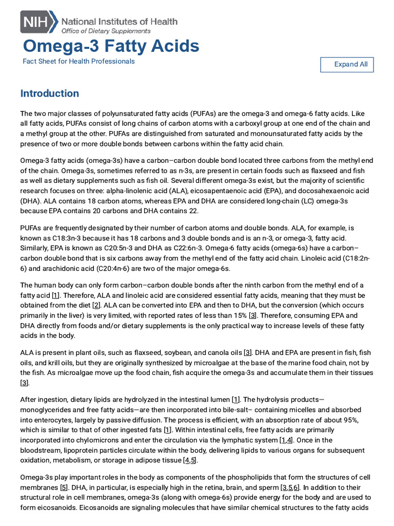Omega-3 Fatty Acids - Health Professional Fact Sheet | PDF | Omega 3 ...