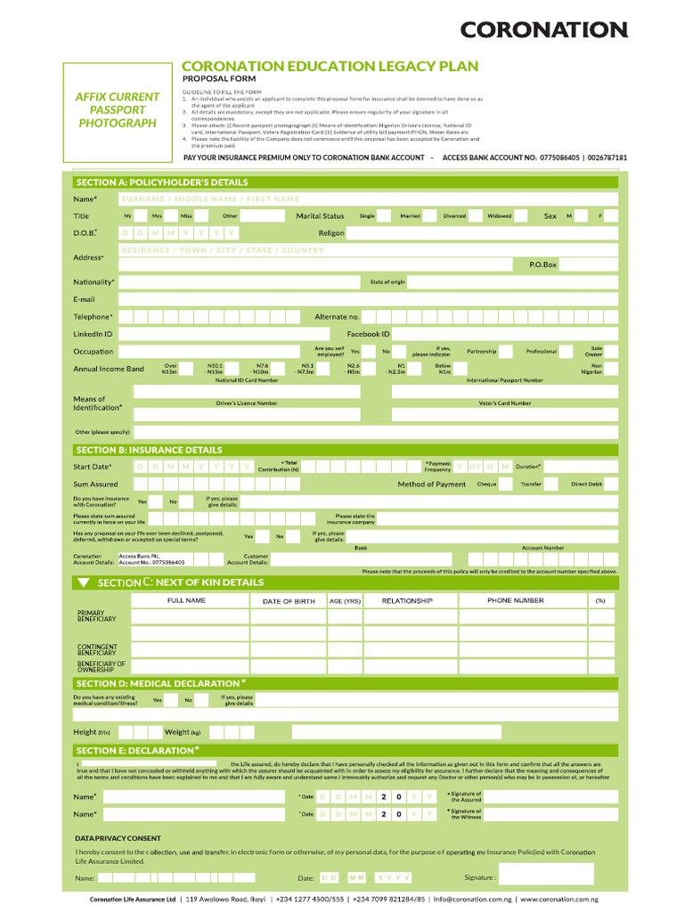 Coronation Bank Insurance Premium Payment | PDF