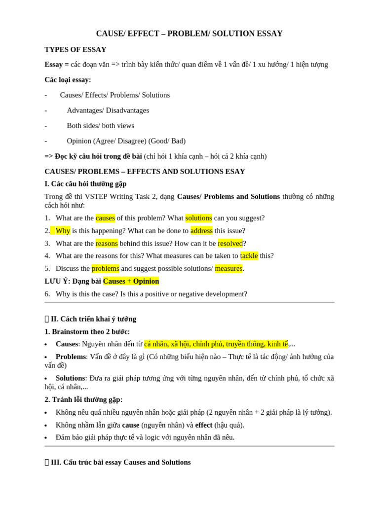 Cause Effect Problem Solution Essay | PDF