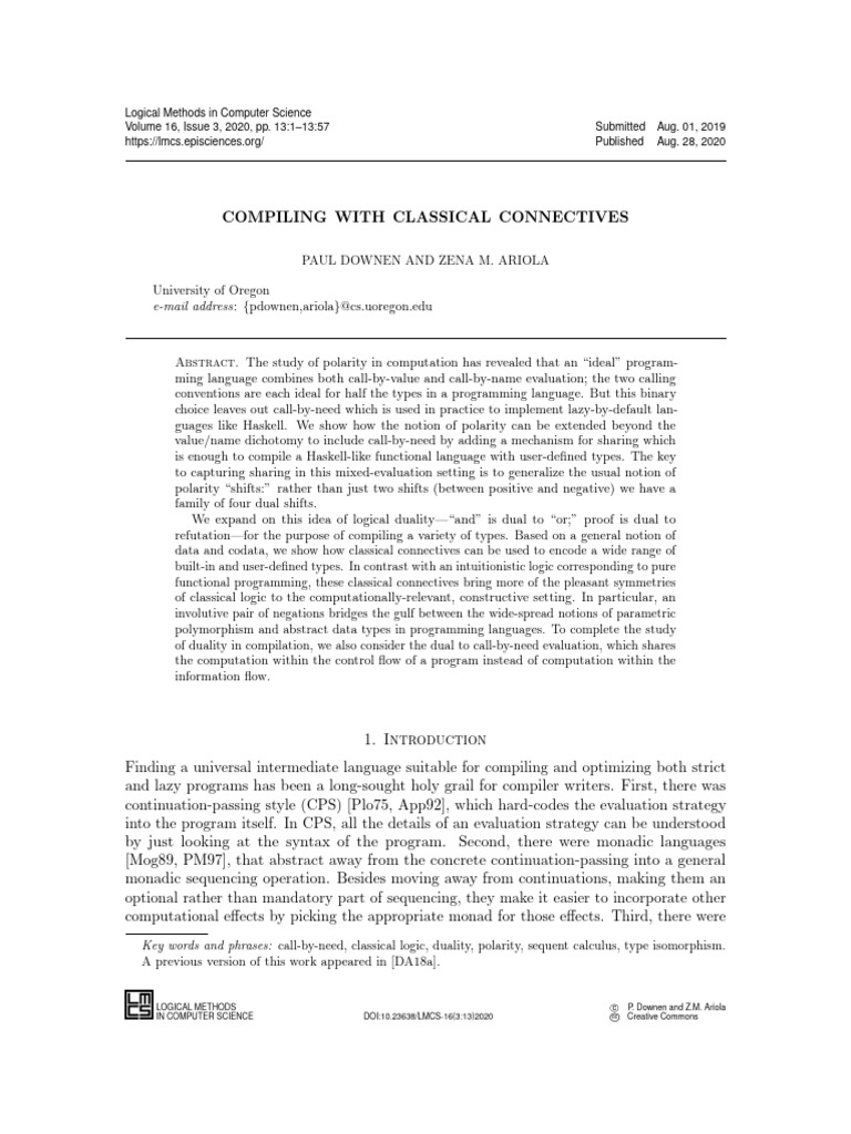 Compiling With Classical Connectives | PDF | Functional Programming ...