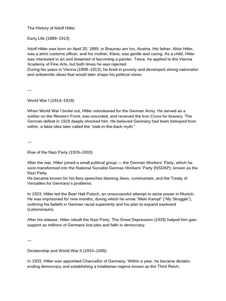 The History of Adolf Hitler | PDF | Adolf Hitler | Nazi Germany