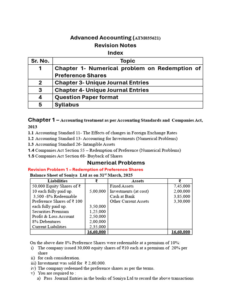 Advanced Accounting Revision Notes | PDF | Debits And Credits | Equity ...
