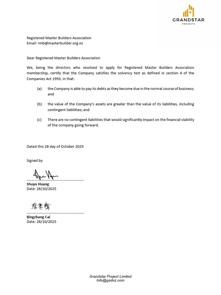 Director Solvency Letter | PDF