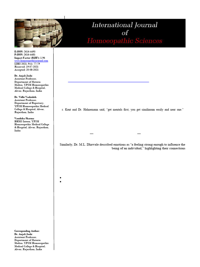Feeling Through Homoeopathy | PDF | Emotions | Homeopathy