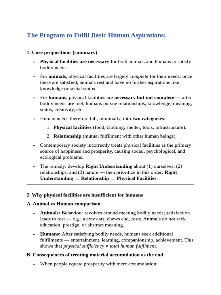 The Program To Fulfil Basic Human Aspirations | PDF | Happiness ...