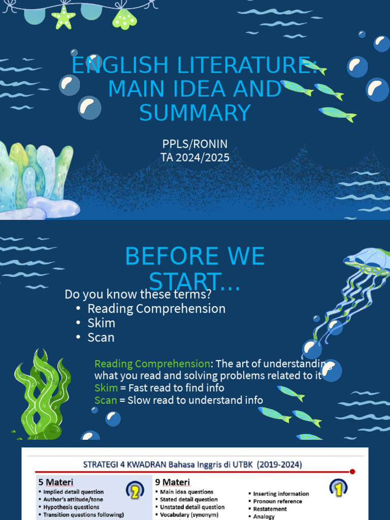 Reading Comprehension - Main Idea and Summary | PDF | Intelligence ...