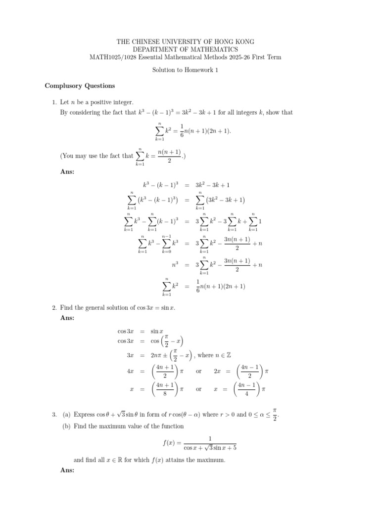 Solution To MATH1025 1028 HW1 | PDF | Function (Mathematics) | Number ...