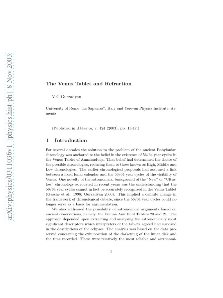 The Venus Tablet and Refraction | PDF | Social Science