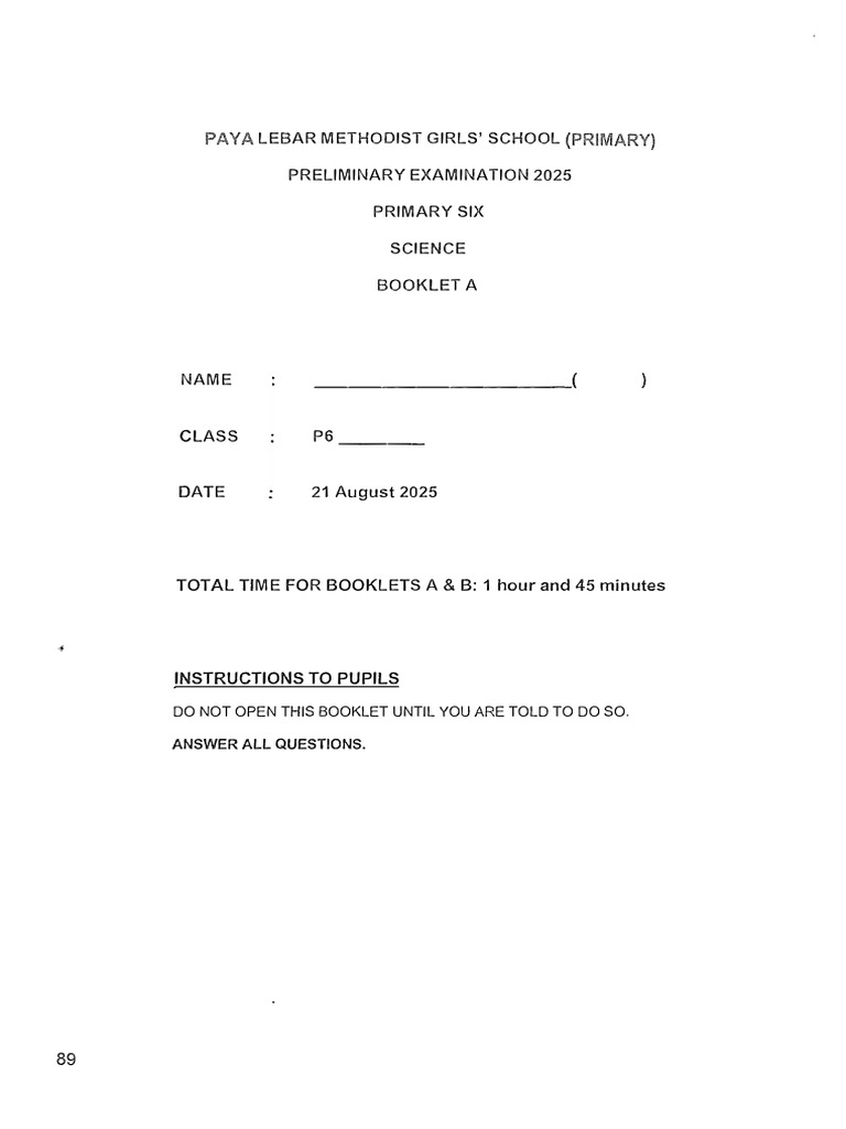 P6 Science Prelim 2025 PLMGS Exam Papers | PDF