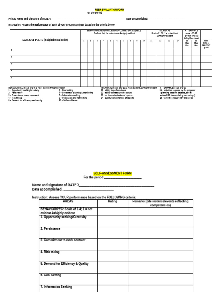 Self Peer Evaluation Form | PDF | Performance Appraisal | Goal Setting