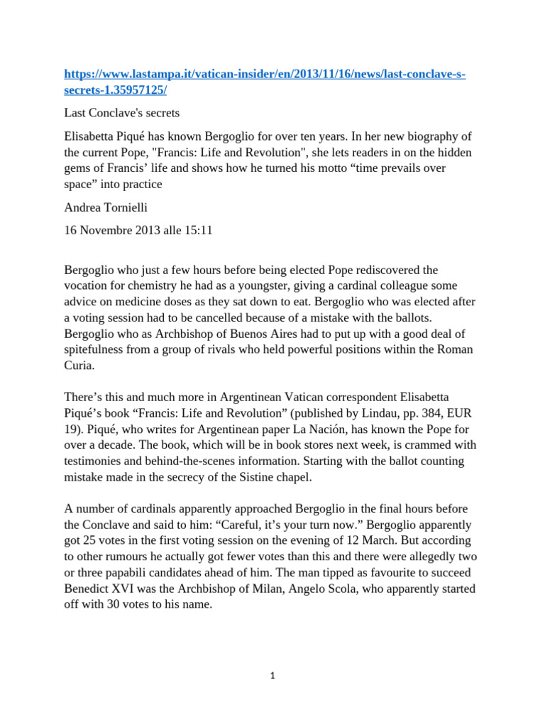 Secrets of the Last Papal Conclave | PDF | Catholic Church | Church ...