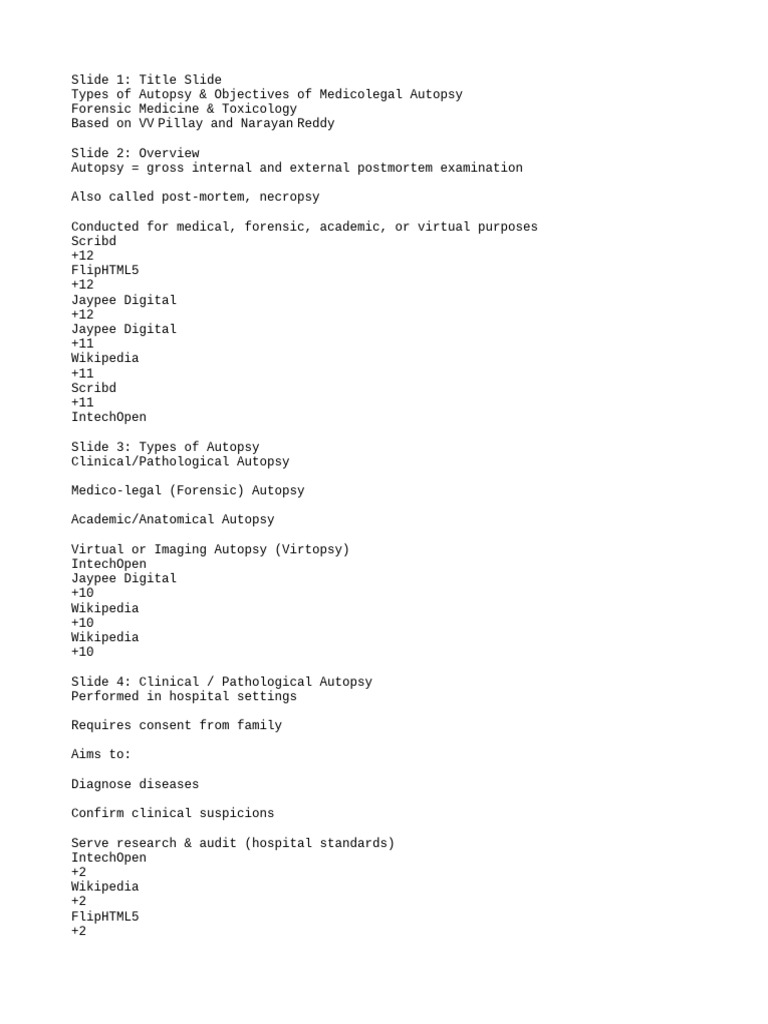 Autopsy Outline | PDF | Autopsy | Medical Specialties