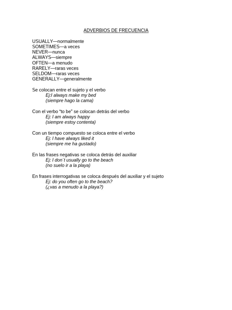 Uso de adverbios de frecuencia | PDF