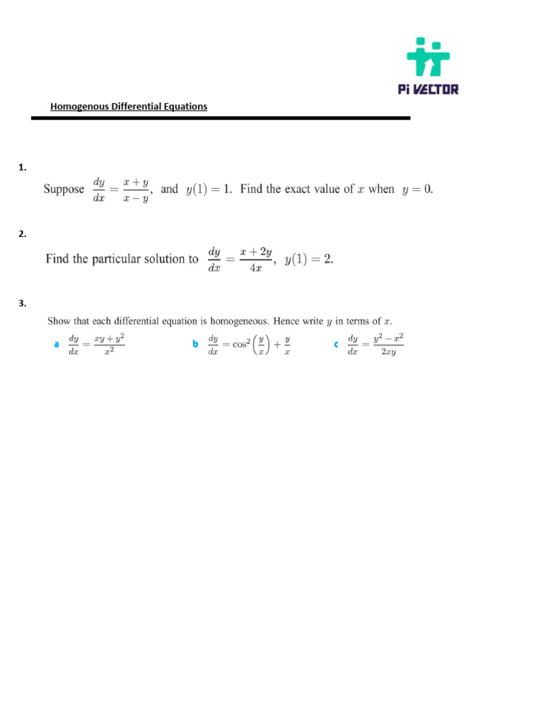 Homogenous Differential Equations - Practice Sheet | PDF