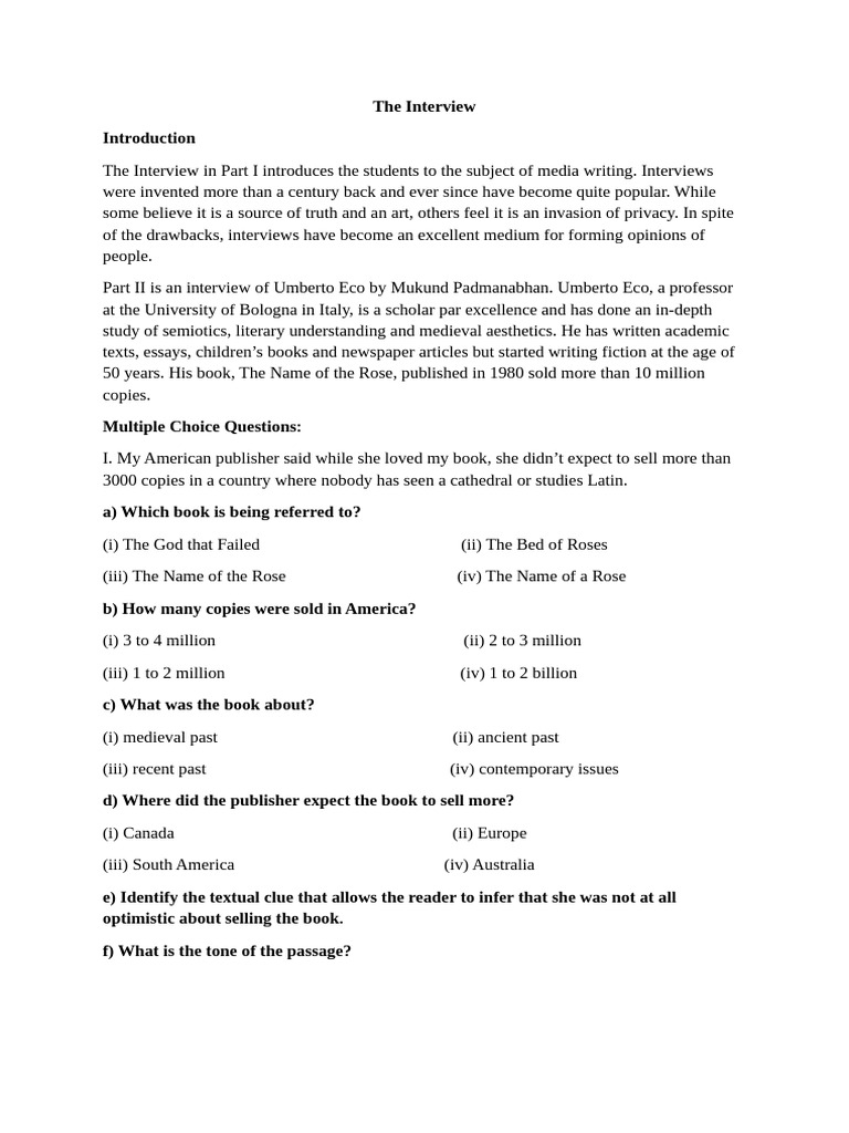 The Interview Introduction & Q-A School | PDF