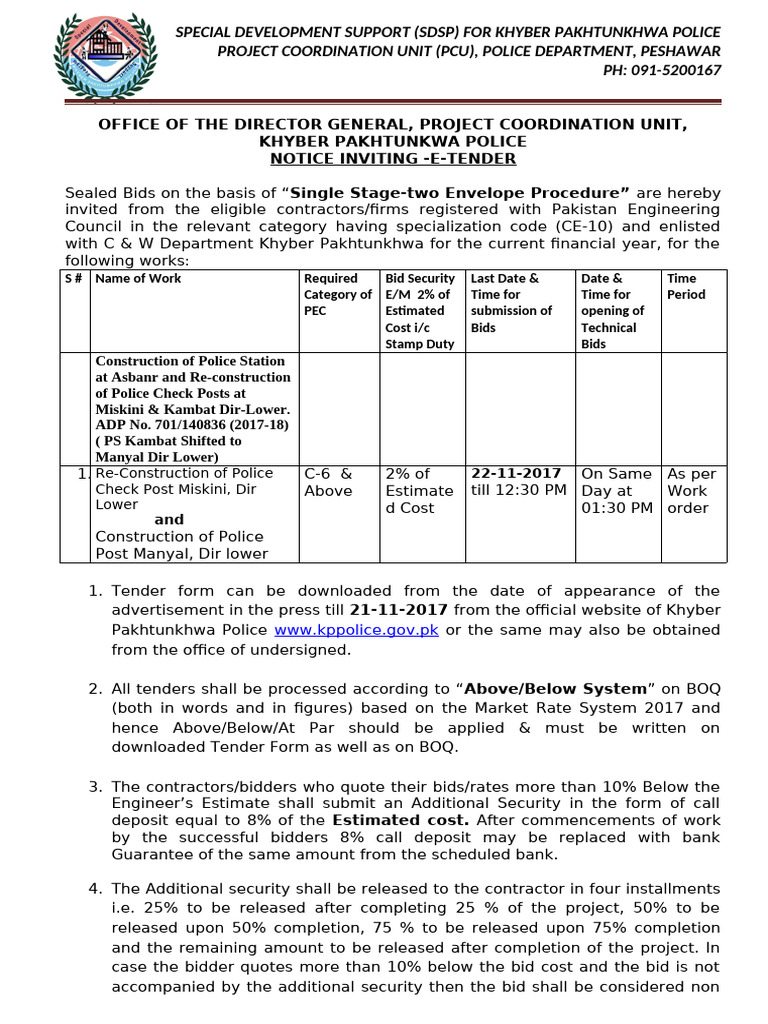 NIT For Police Post Miskini and Manyal | PDF | Khyber Pakhtunkhwa