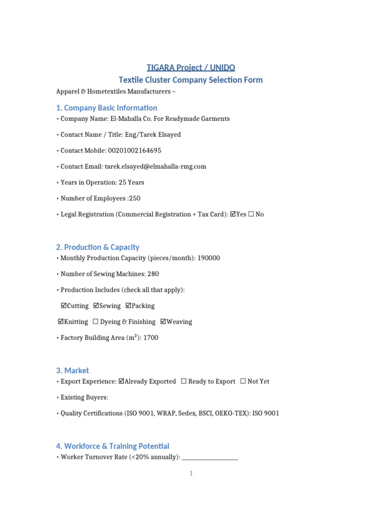 El-Mahalla Co. Textile Manufacturer Profile | PDF