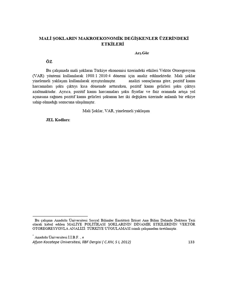 Mal Oklarin Makroekonom K de Kenler Zer Ndek Etk Ler ( | PDF