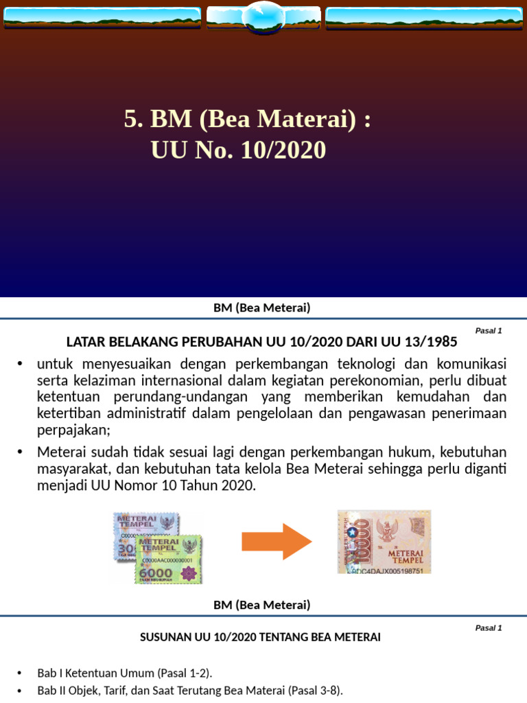 UU 10/2020: Aturan Bea Meterai Baru | PDF