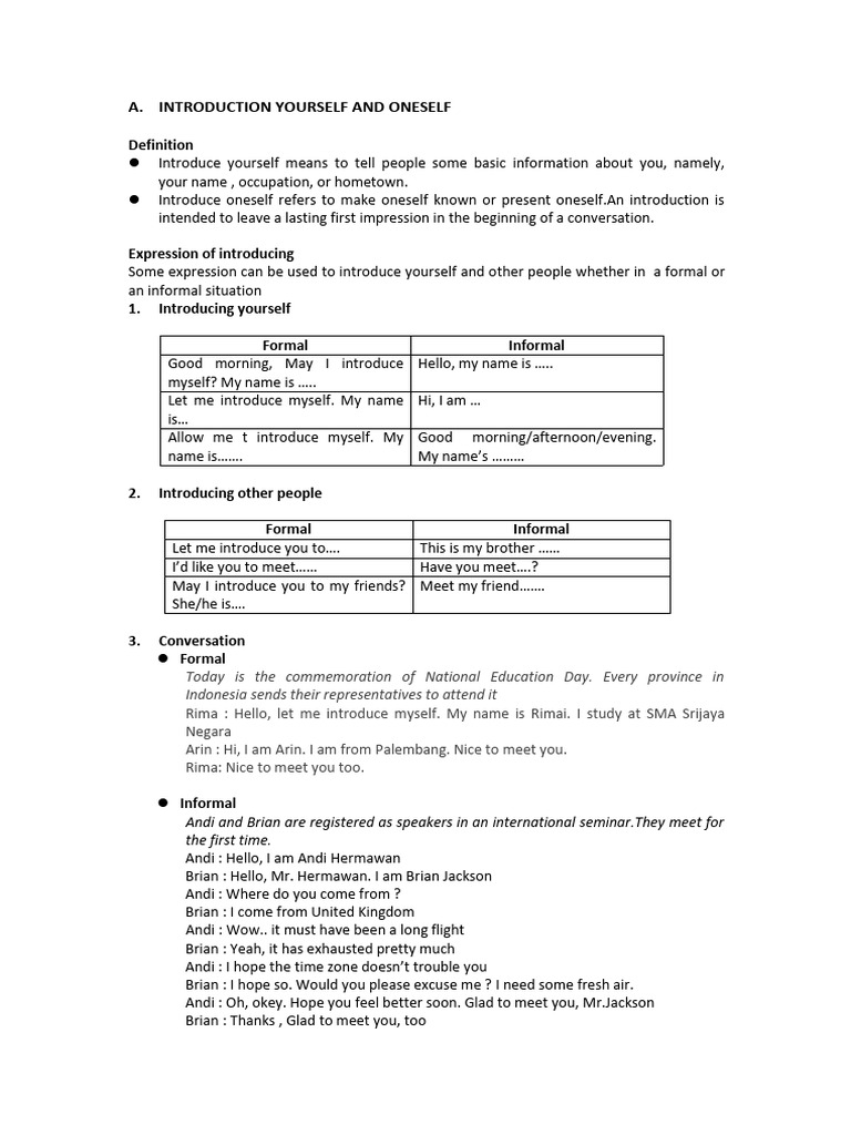 Introduction Yourself and Oneself | PDF