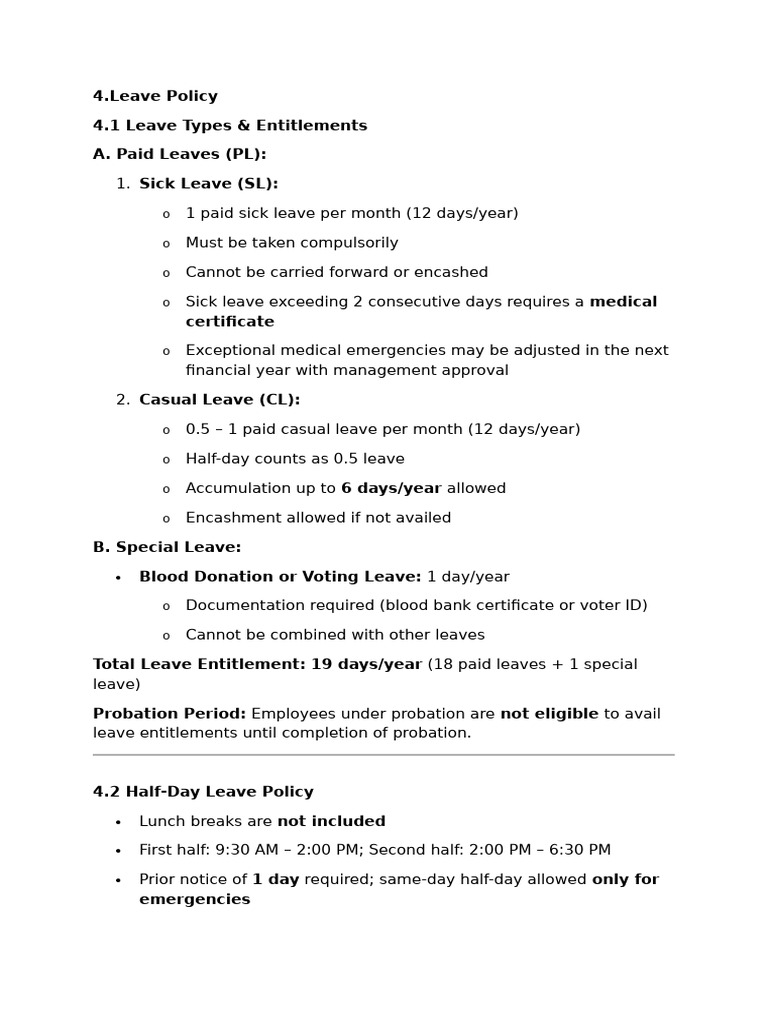 Leave Policy Draft | PDF | Sick Leave