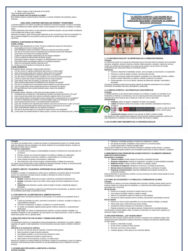 Amistad y Valores en la Convivencia Escolar | PDF | Amistad | Aprendizaje