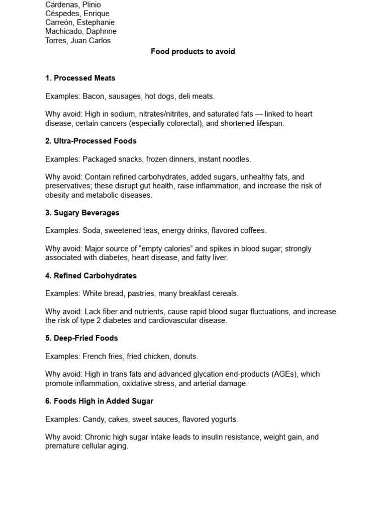 Food Products To Avoid - Group 05 | PDF