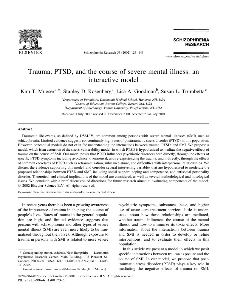 Trauma PTSD and The Course of Severe Mental Illness: An Interactive ...