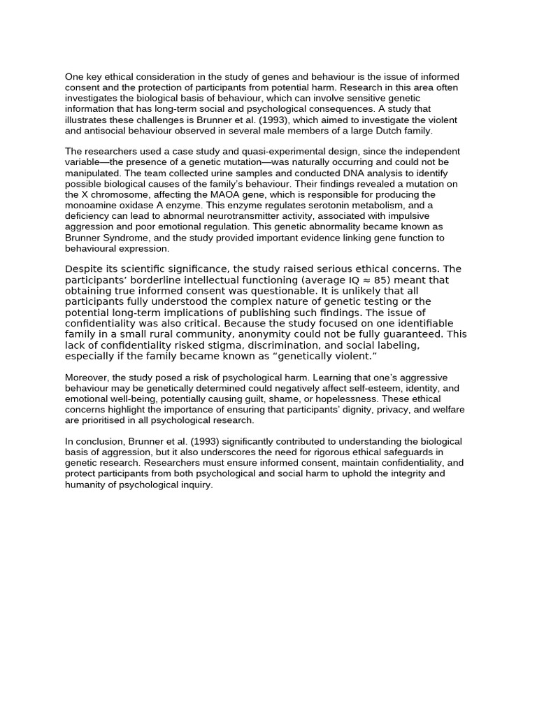 Ethical Issues in Genetic Behavior Study | PDF | Psychology | Genetics