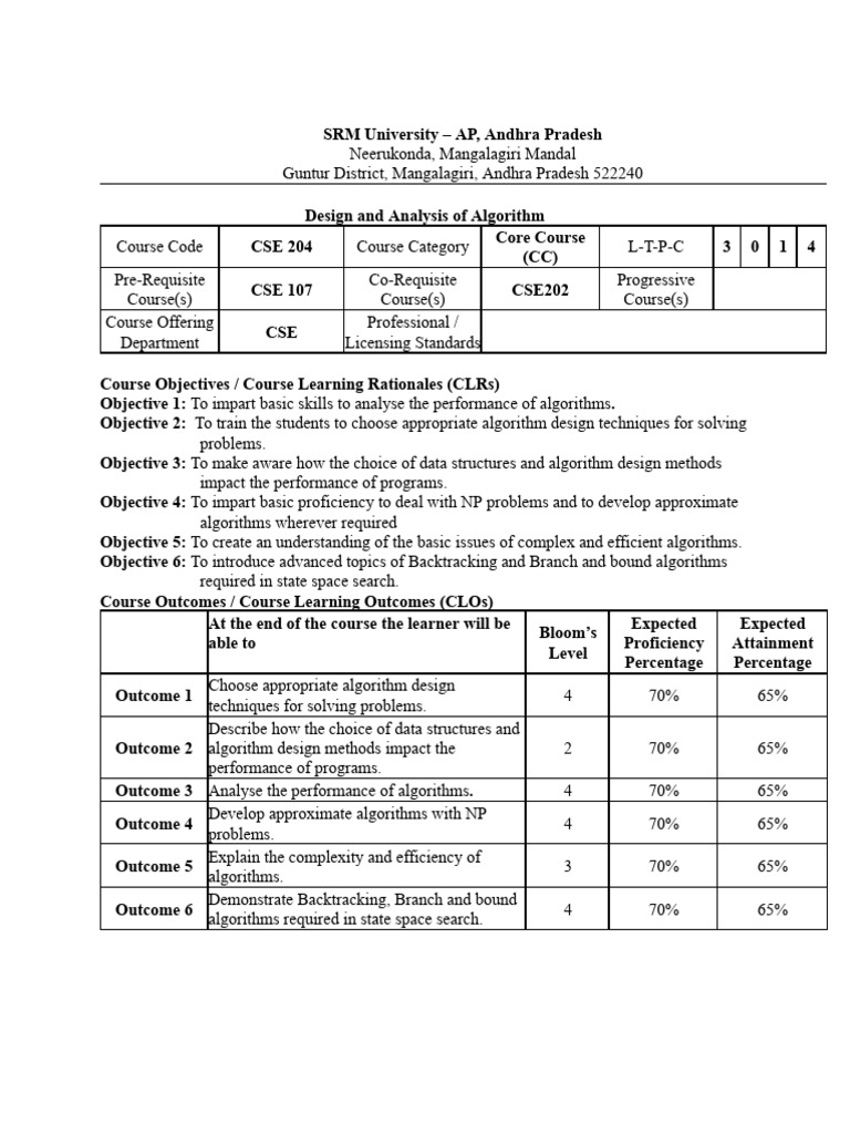 A6-Syllabus Design and Analysis of Algorithms (2023) | PDF | Dynamic ...