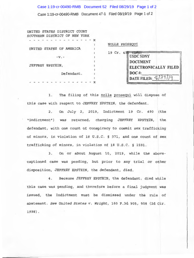 Epstein Case Nolle Prosequi Filing | PDF | Law Of The United States ...