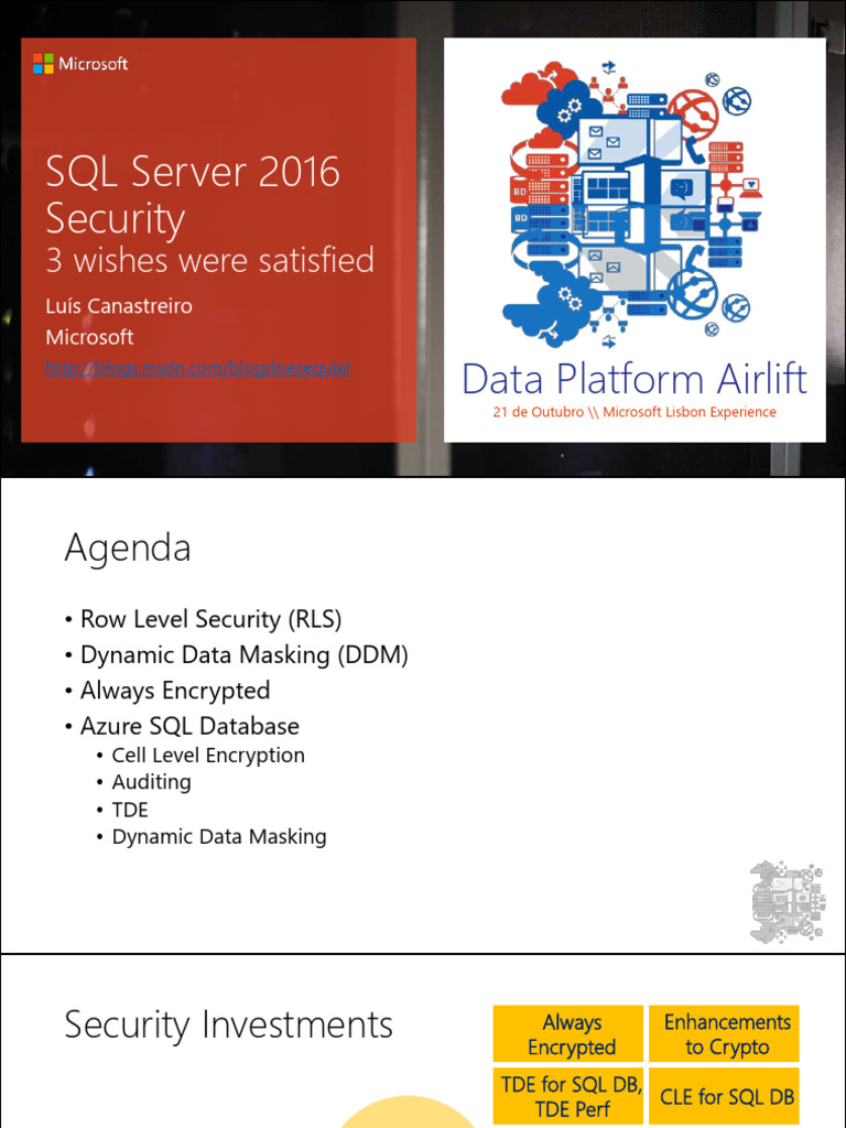 Data Platform AirLift SQL Server 2016 Security 3 Wishes | PDF | Databases | Encryption