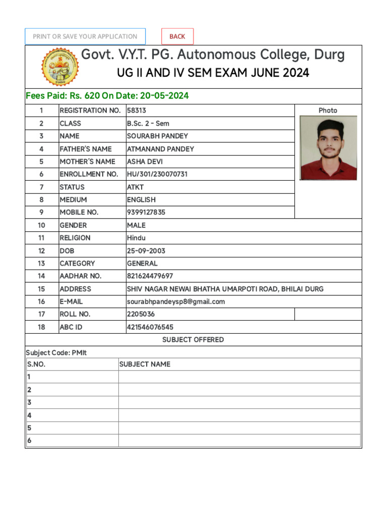 2nd Sem Exam Form | PDF