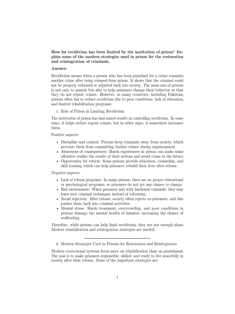 Reducing Recidivism: Modern Prison Strategies | PDF | Prison ...