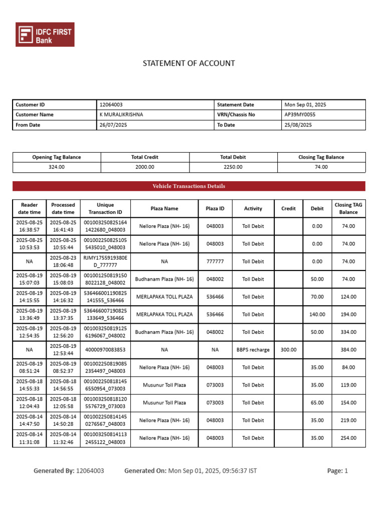 Vehicle Statement010925095637 | PDF | Debits And Credits | Financial ...