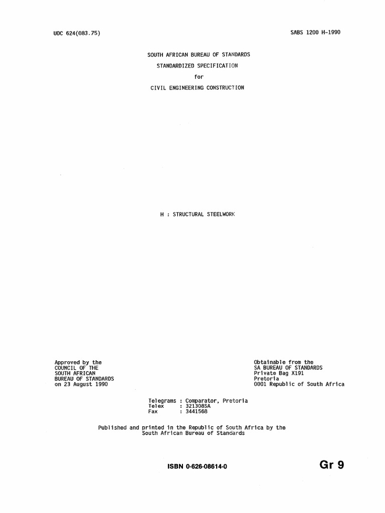 SABS 1200 H-1990: Structural Steelwork Standards | PDF | Nut (Hardware ...