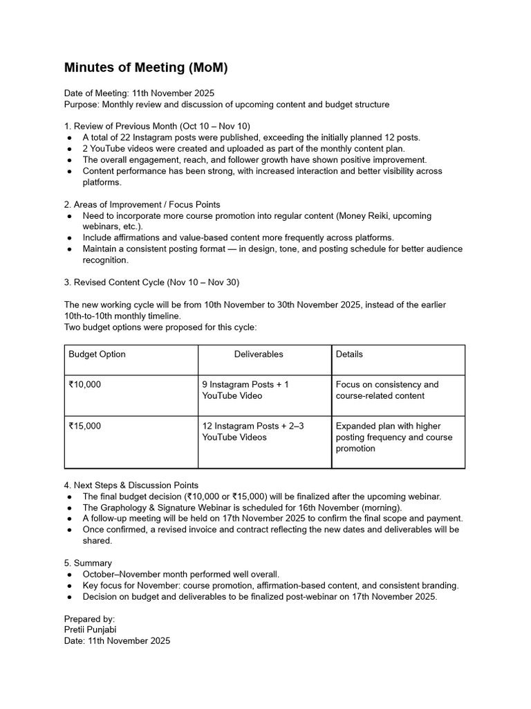November 2025 Content Strategy Meeting Minutes | PDF
