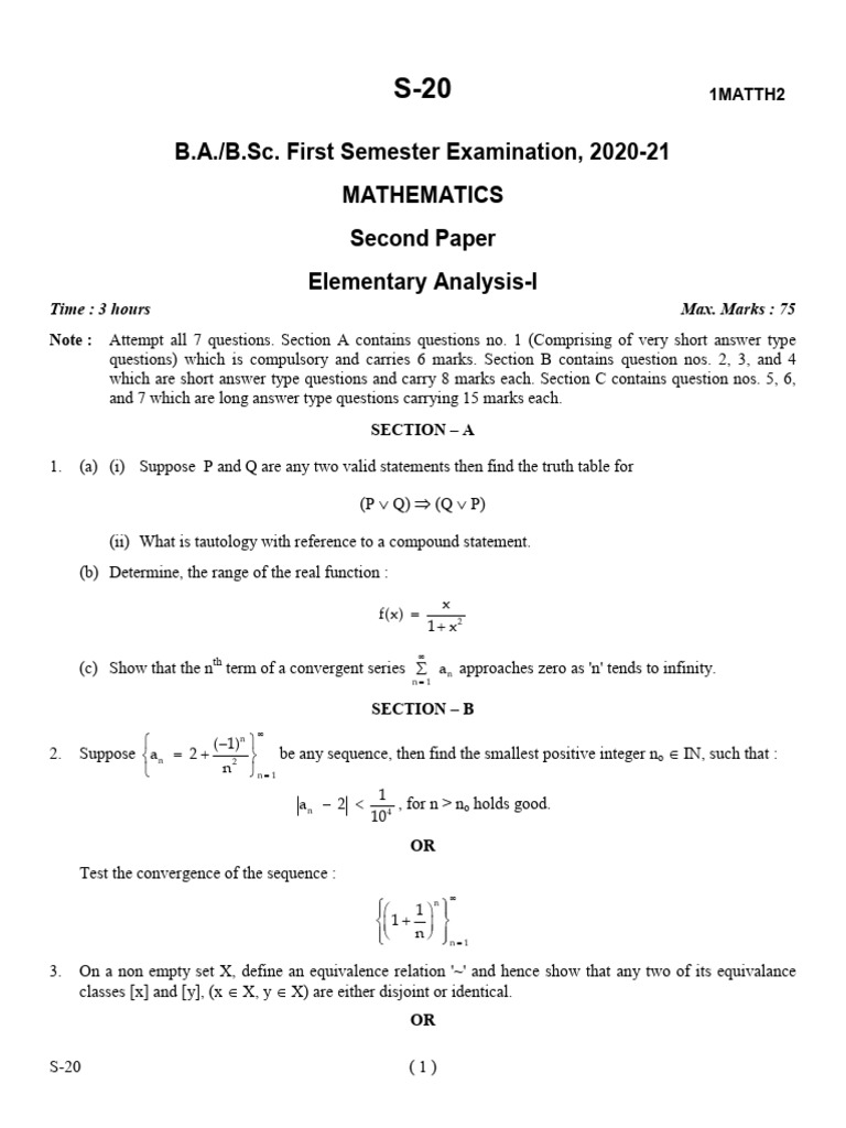 2020-21 Mathematics Paper - 2 | PDF | Sequence | Limit (Mathematics)