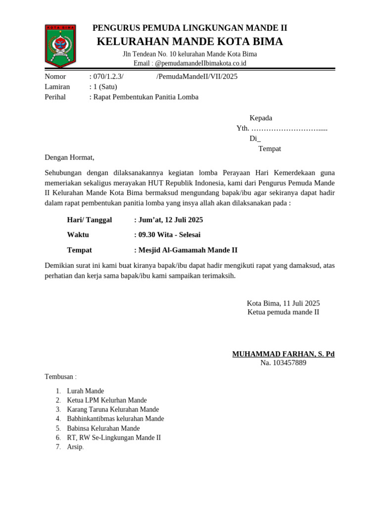 Rapat Panitia Lomba HUT RI Mande II | PDF