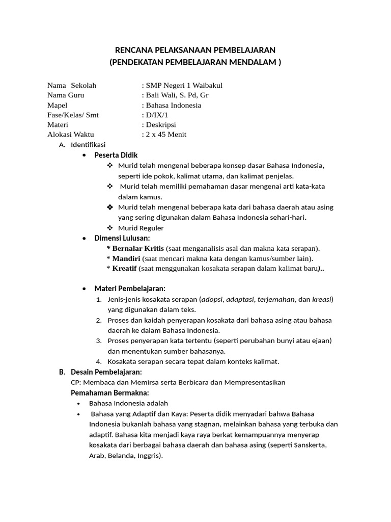 modul bindo kelas 9 bali wali, pm | PDF