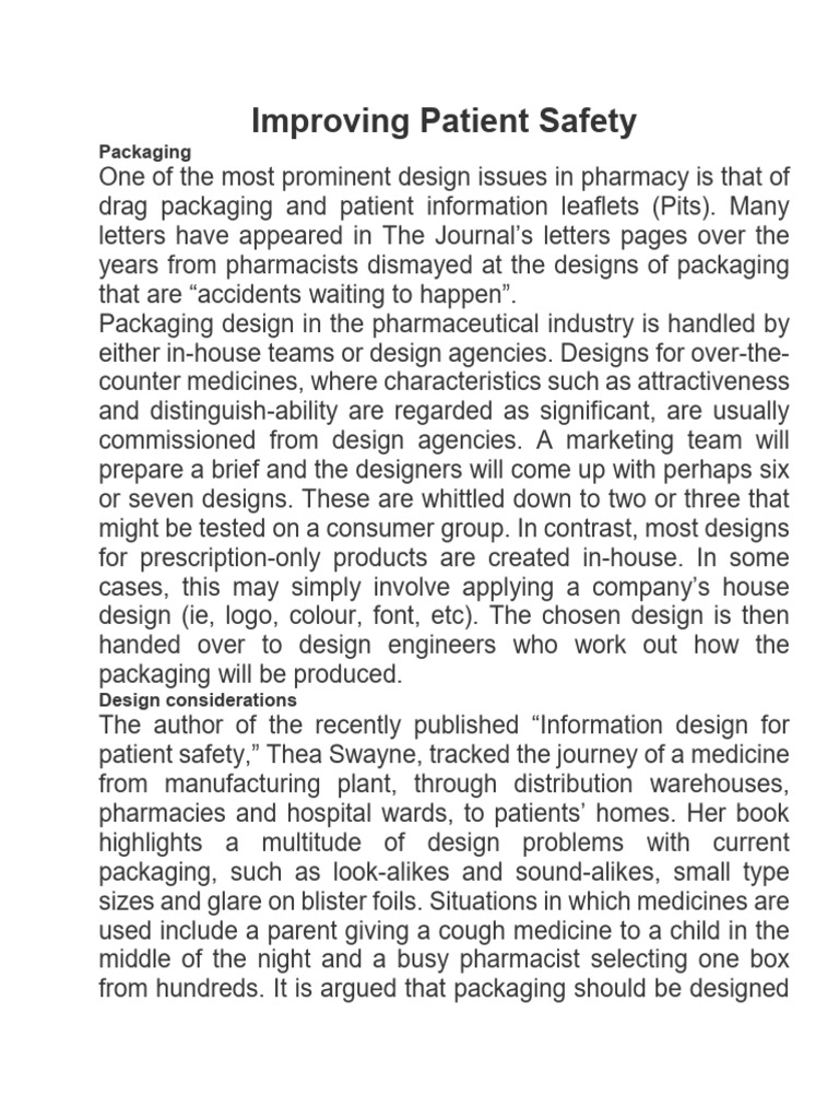 Improving Patient Safety | PDF | Pharmacy | Pharmacist