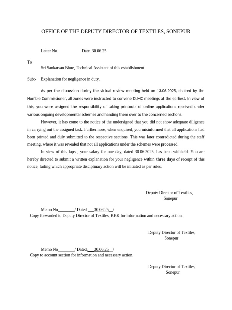 Negligence Notice to Technical Assistant | PDF