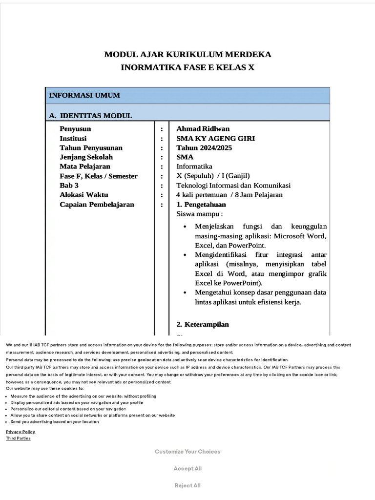 Modul Ajar Informatika Kelas X | PDF