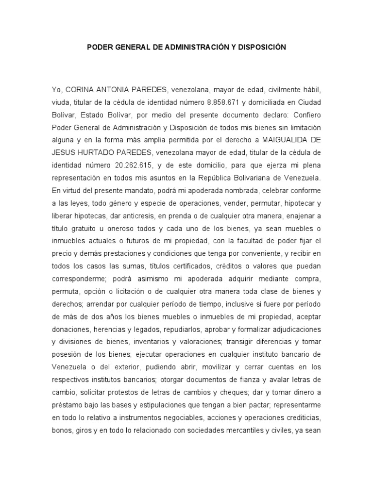 Poder General de Administración y Disposición | PDF | Propiedad ...