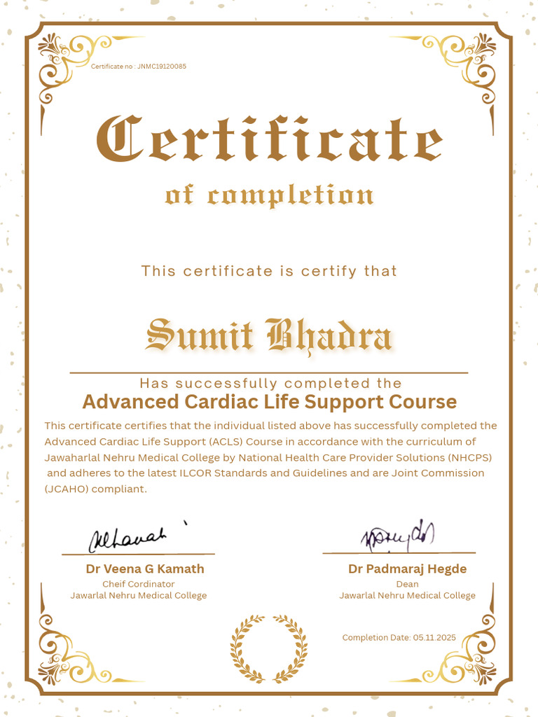 Acls Certificate | PDF