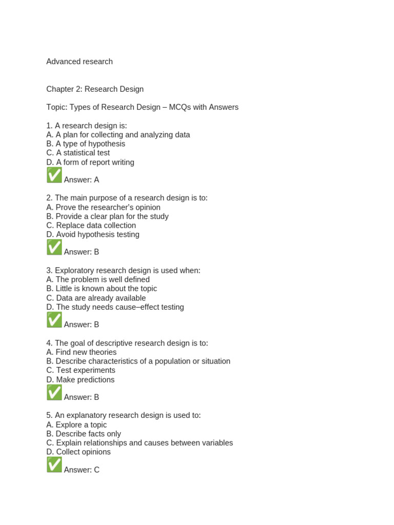 Advance Research Mcqs | PDF | Experiment | Quantitative Research